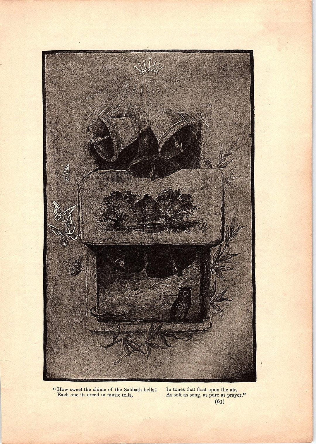 Sabbath Bells Poem by George Washington Doane 1884 Engraving TA5-CJ-1 ...