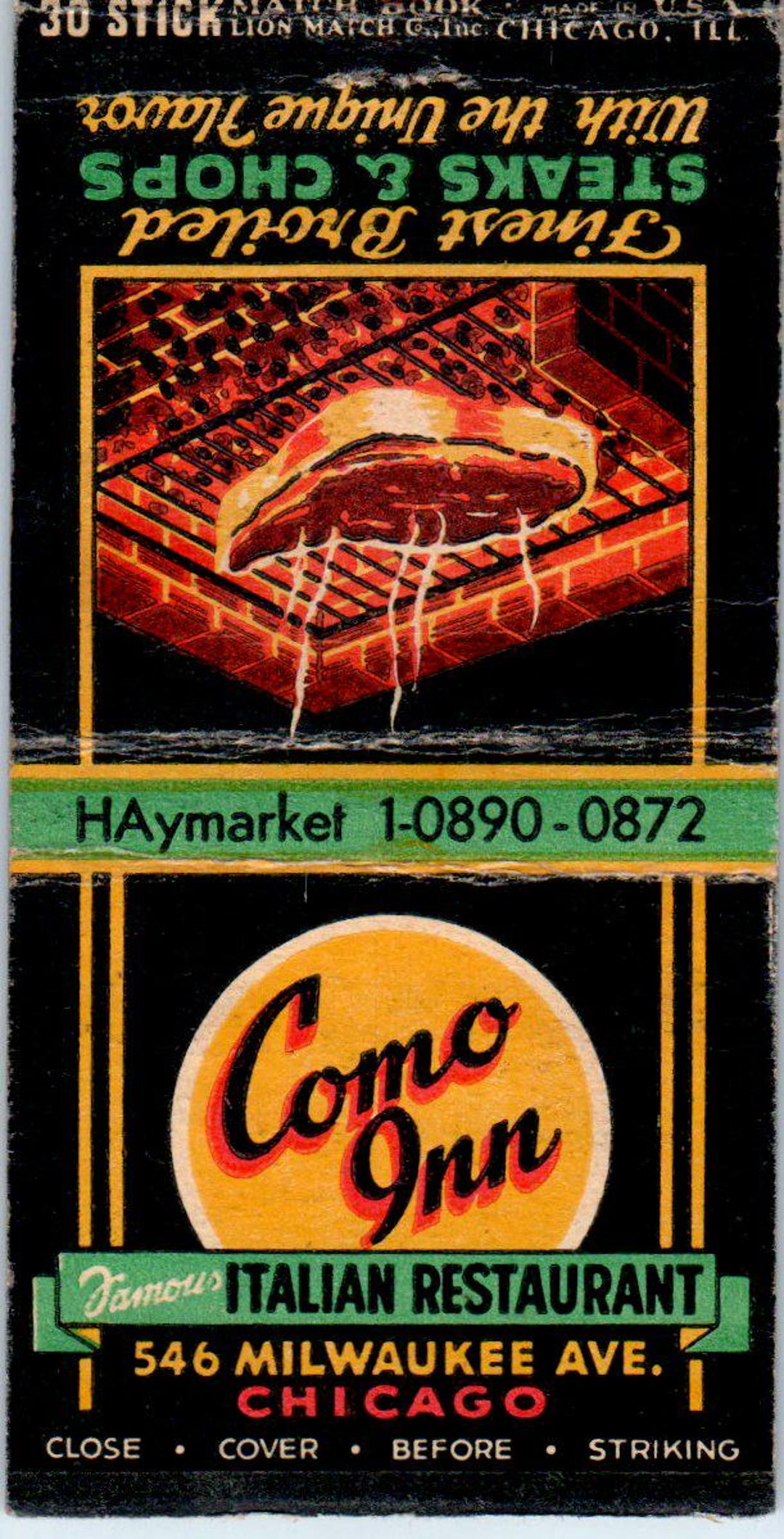Como Inn Italian Restaurant Chicago Vintage Matchbook Cover SF4-Y6 - Etsy