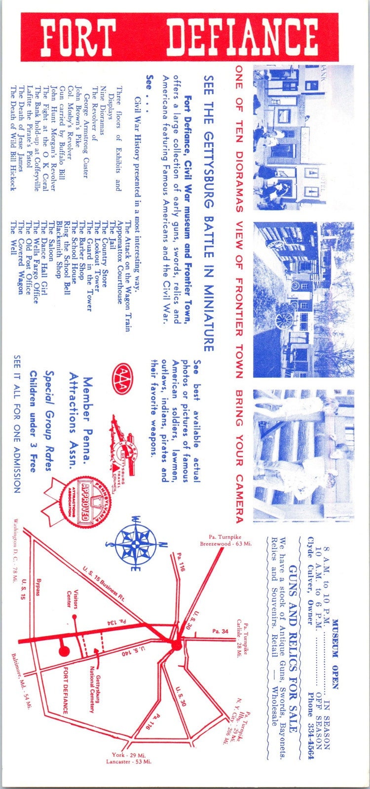 1970s Fort Defiance Civil War Museum Gettysburg PA Promo Leaflet TF4-BB ...