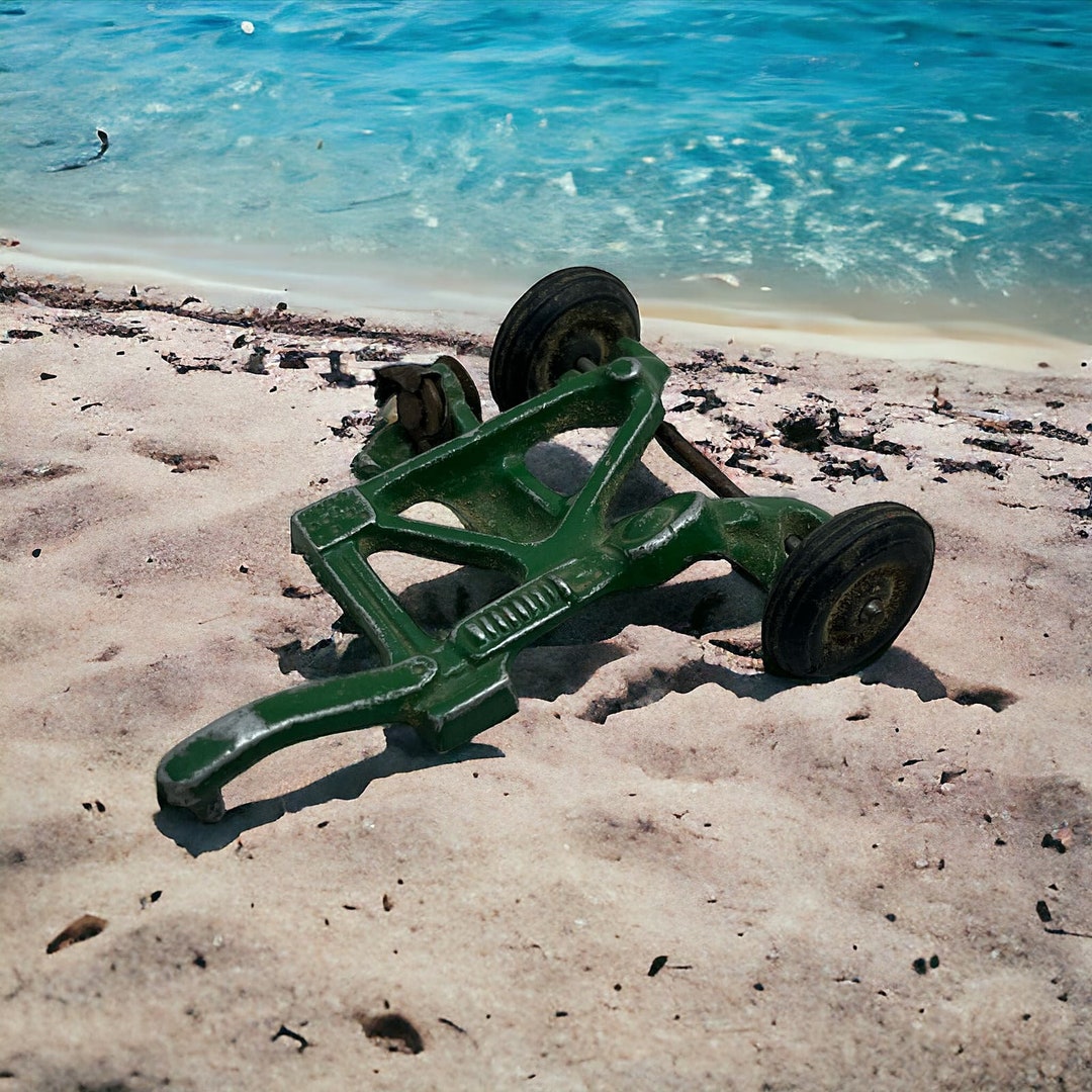 Vtg Sickle Bar Pull Behind Mower Metal Toy Green 9826 Rubber Wheels 3.5 ...