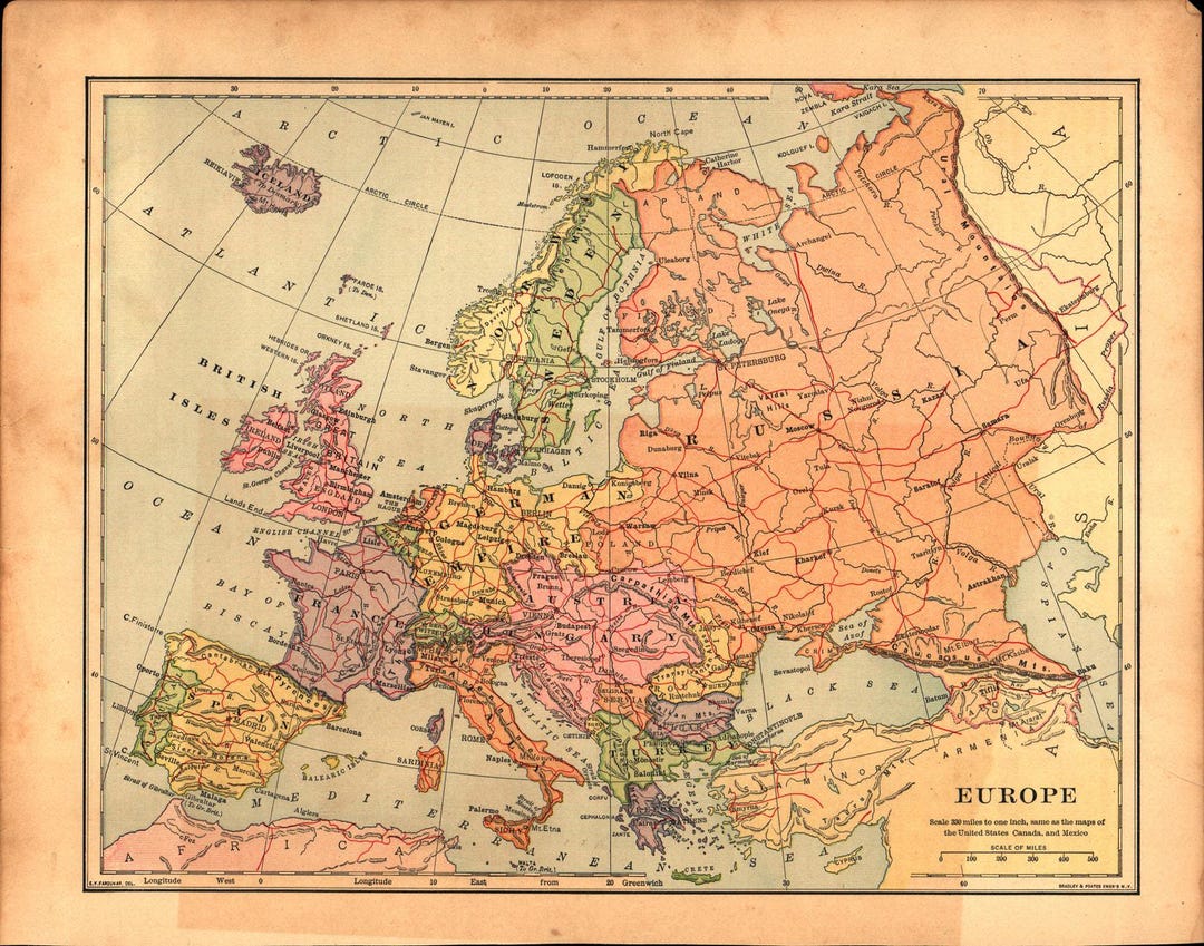 Map of Europe German Empire Britain Russia France Spain 1901 Map V14-1 ...