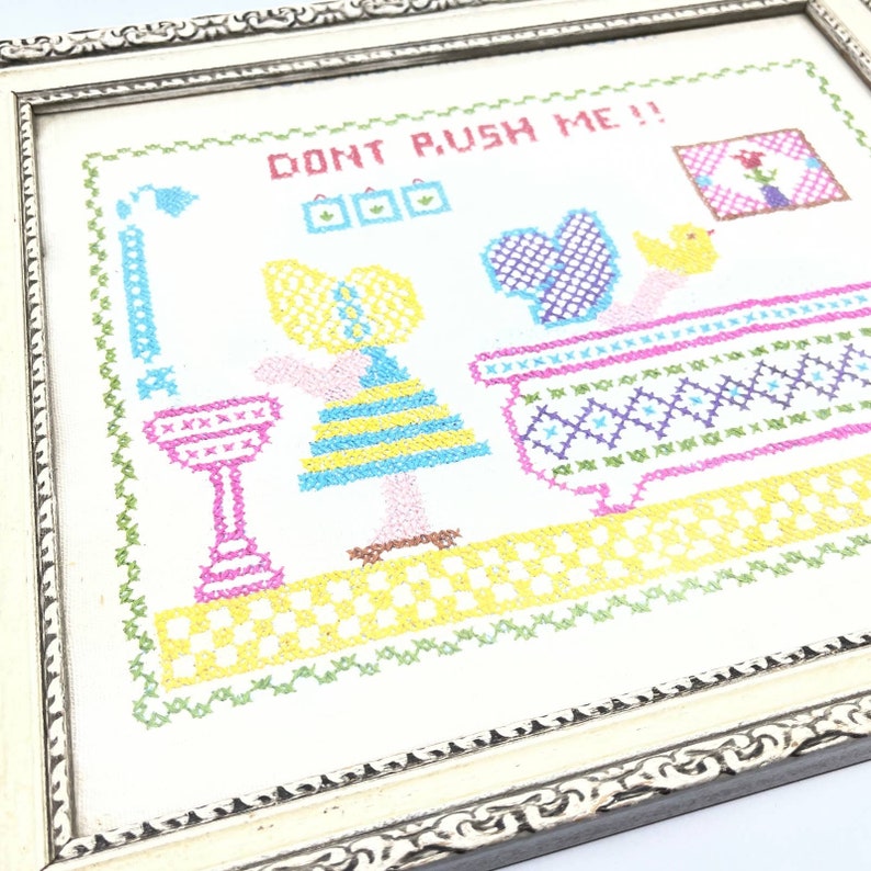 Vintage Framed Cross Stitch Sampler Art Bathroom Bathtub - Etsy