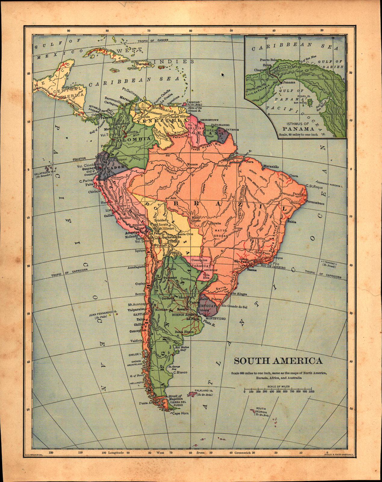 Map of South America 1901 Map V14-1 - Etsy