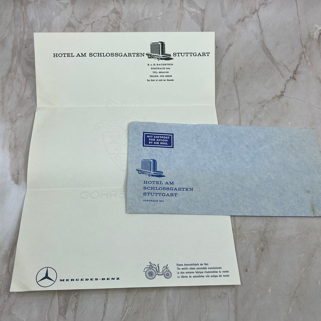 Vintage Hotel Am Schlossgarten Stuttgart Germany Letterhead Mercedes ...