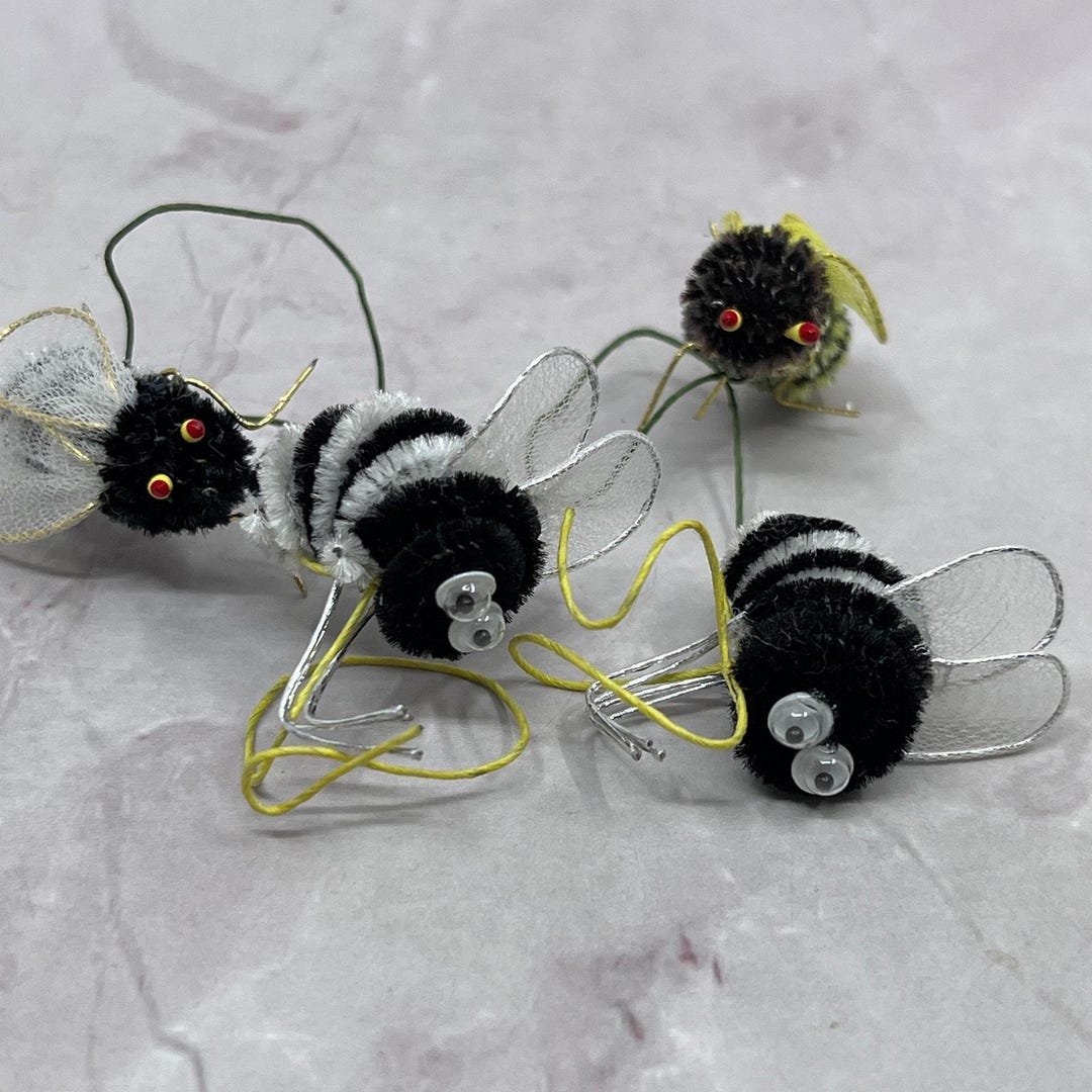 1970s Lot 4 Chenille Bumble Bee Craft Millinery Package Floral Tie on ...