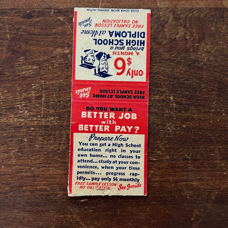 High School Diploma at Home Advertising Matchbook Cover SB3-M4 - Etsy