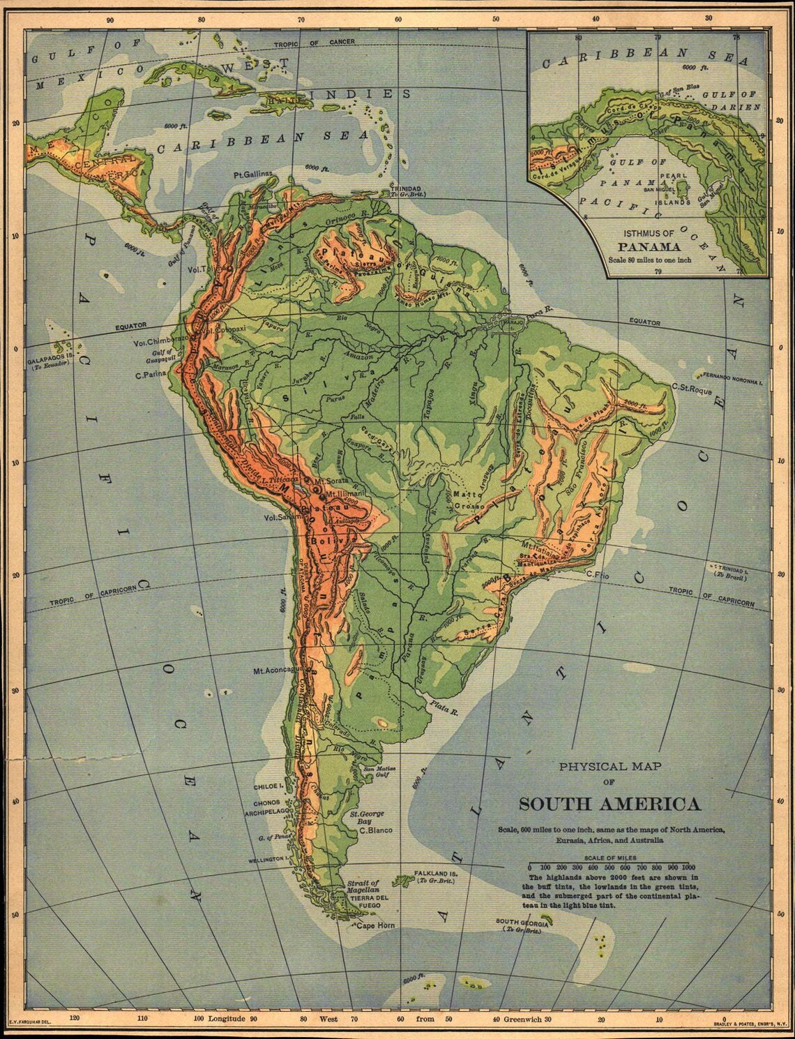 Physical Map of South America 1901 Map V14-1 - Etsy