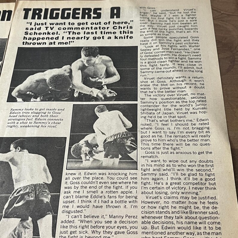 Sammy Goss Vs. Edwin Viruet Boxing Match Recap 2 Pages 1974 Ad AG1-10 ...