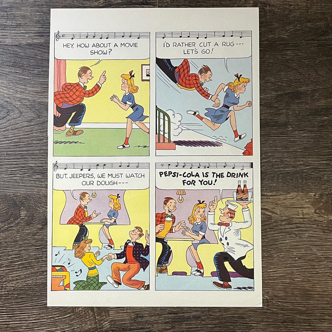 1947 Pepsi Cola Teenagers Cutting A Rug Comic Magazine Ad 10x13 V3 - Etsy