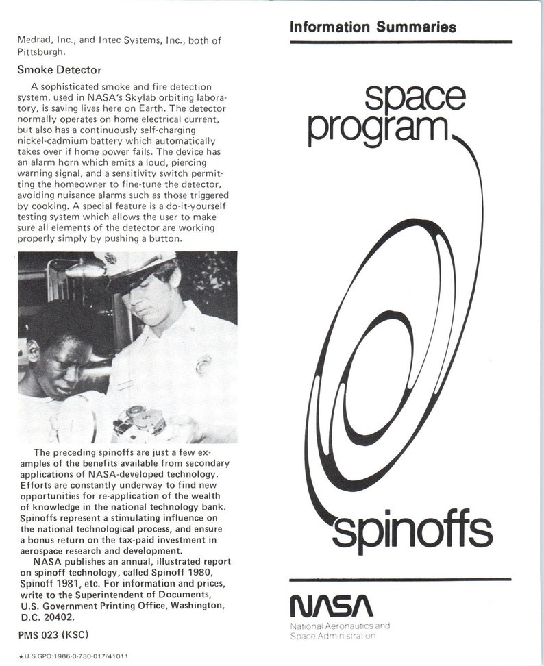1986 NASA Information Summaries Space Program Spinoffs Travel Brochure ...