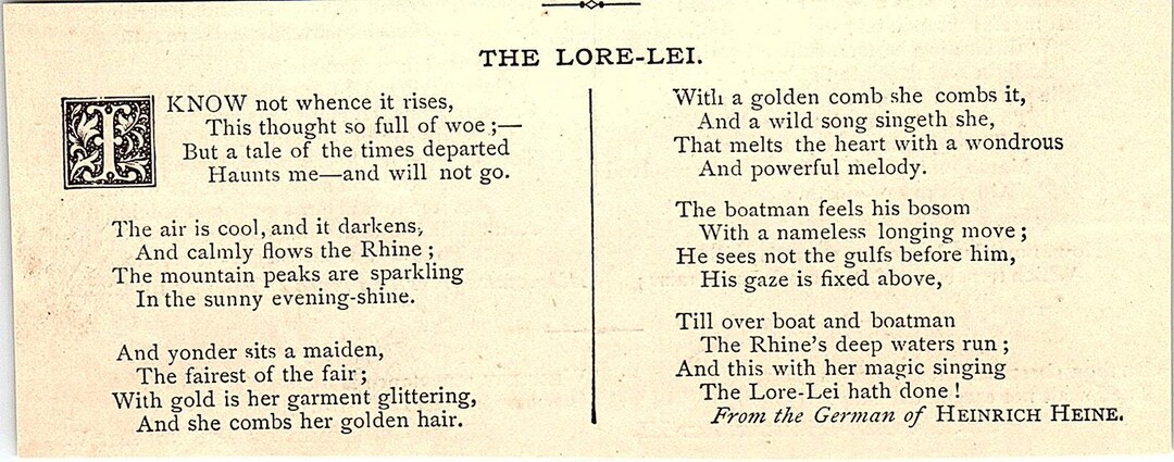 The Lore-lei - Heinrich Heine 1884 Poem AG3-M4 - Etsy
