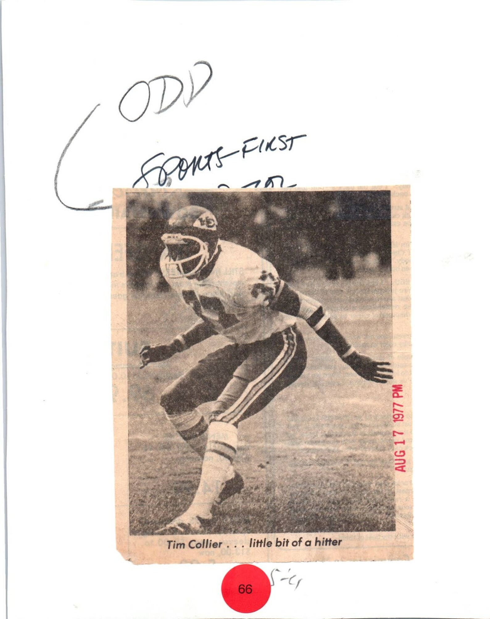 1977 Original Press Photo Football NFL Kansas City Chiefs Tim Collier ...