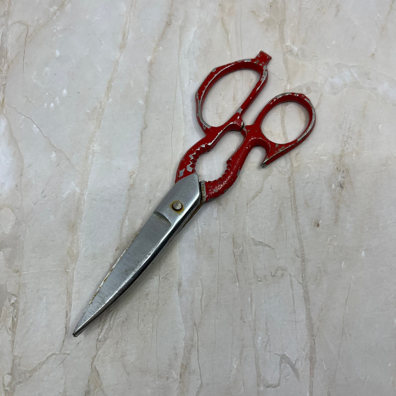 Kitchen Utility Shear Scissors Bottle Opener Cast Metal Red Handle 7.5 ...