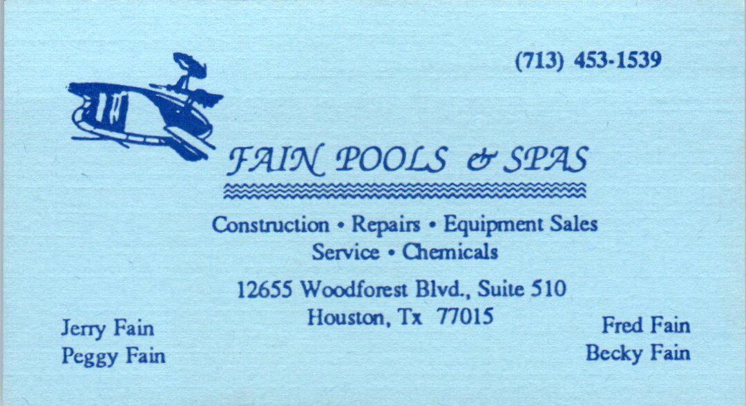 Jerry, Peggy, Fred, Becky Fain Pools & Spas Houston Vintage Business ...