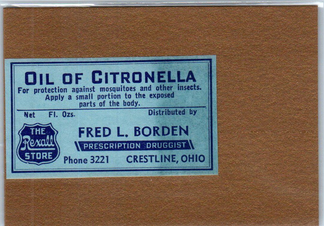Fred L Borden Citronella Oil Crestline OH Rexall Antique Apothecary ...