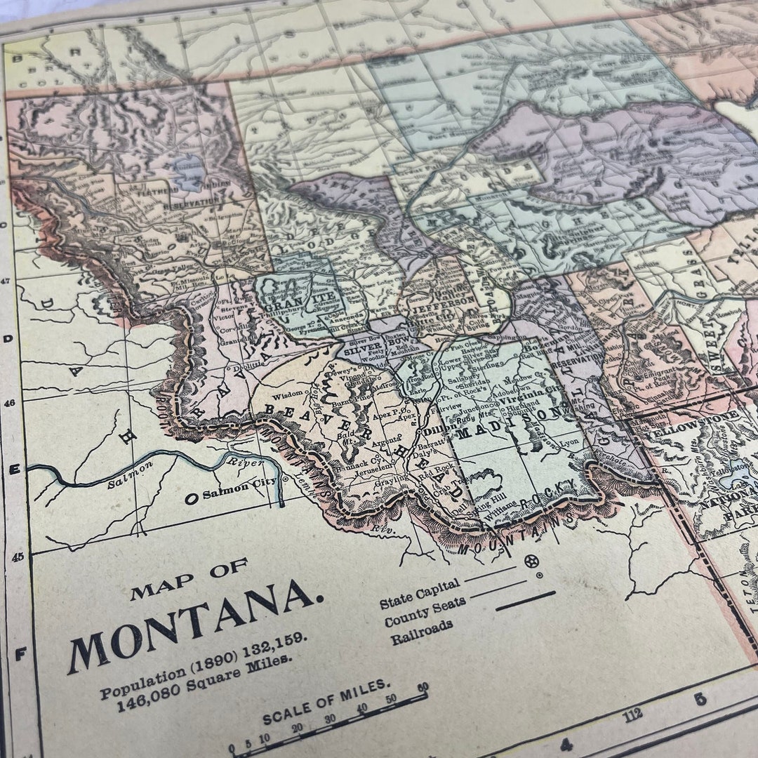 1899 Map of Montana 10x13 Original Tinted Map Engraving FL6-8 - Etsy
