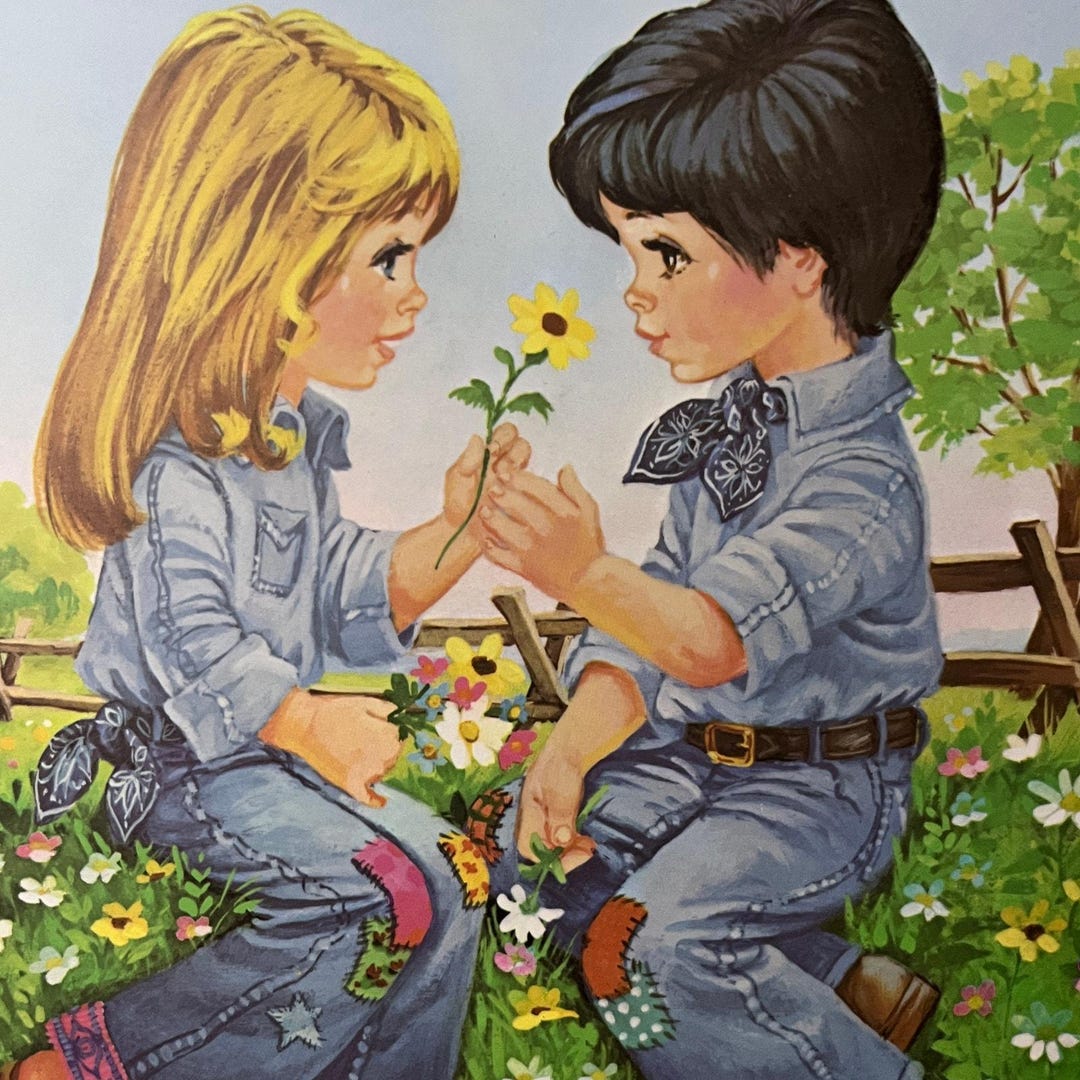 1970s Boy and Girl in Love - W.M. Otto Kitsch Lithograph Art Print 9x12 ...