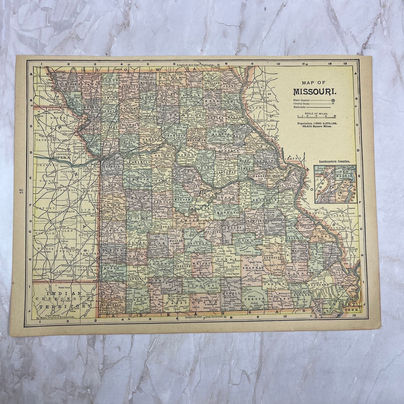 1899 Map of Missouri 10x13 Original Tinted Map Engraving FL6-8 - Etsy