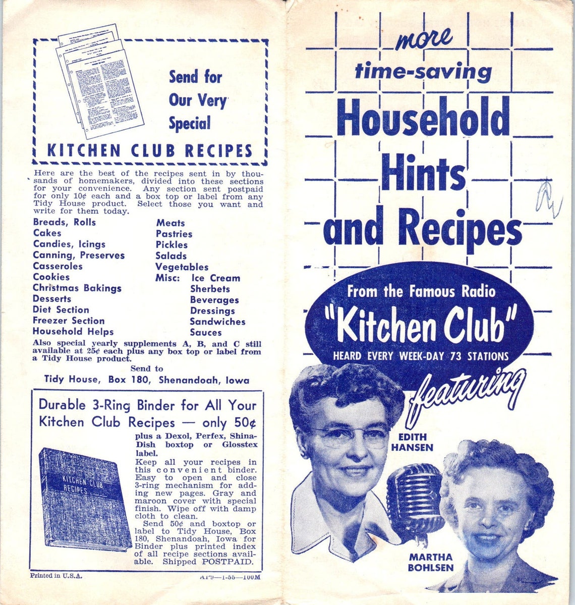 C1950 Radio Kitchen Club Recipes Brochure Edith Hansen Martha Bohlsen ...