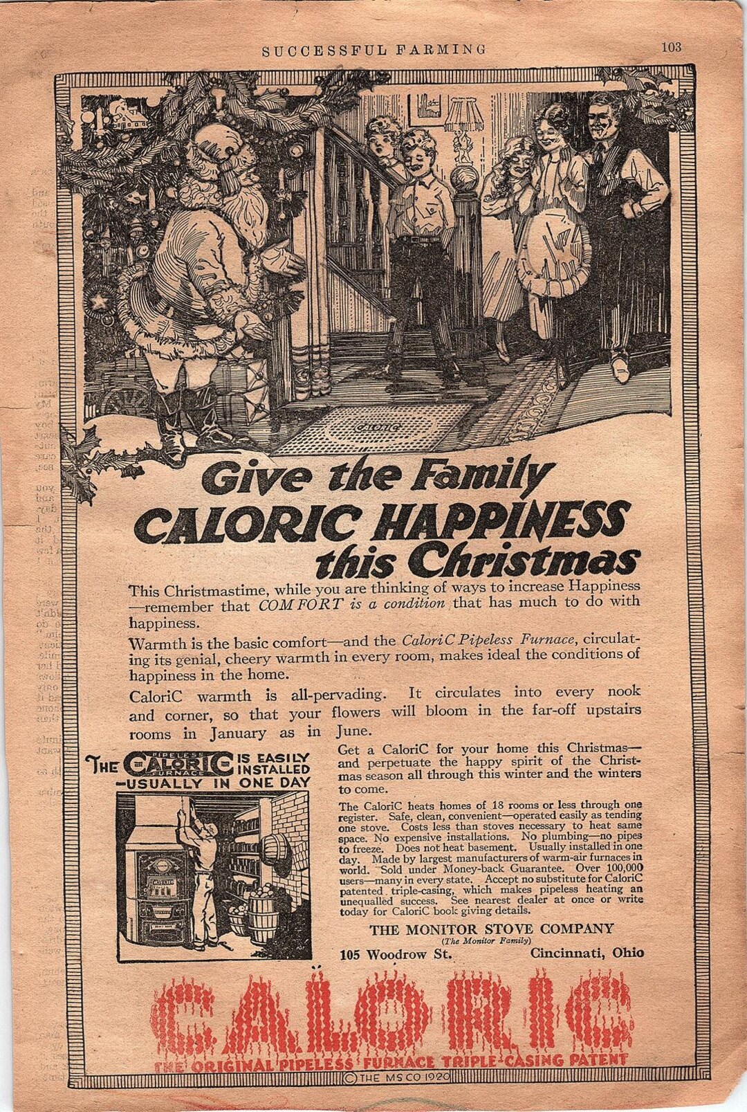 Caloric Pipeless Furnace Santa Christmas Monitor Stove Cincinnati 1920 ...