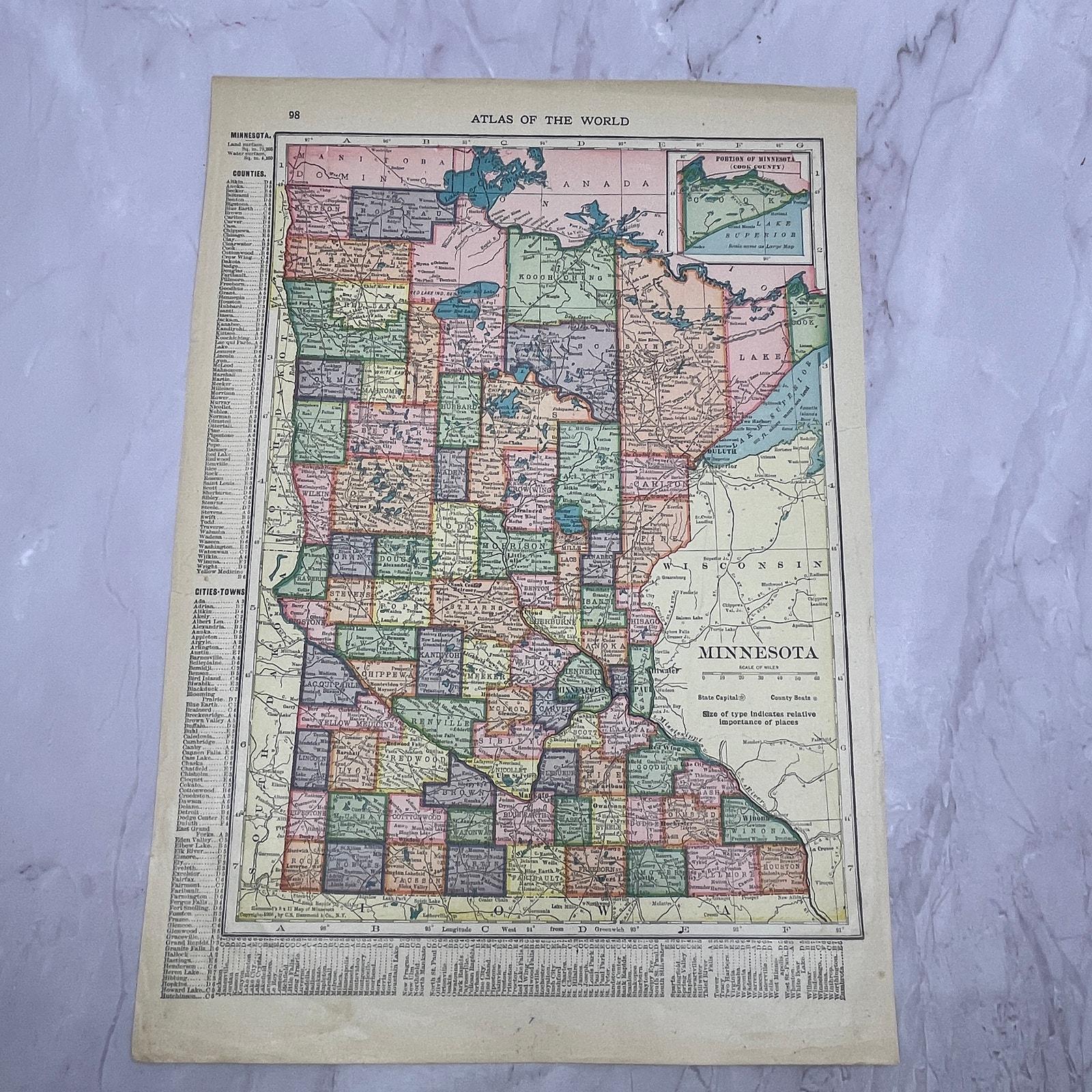 Map of Minnesota, Wisconsin Double Sided 1910 Print V14-7 - Etsy