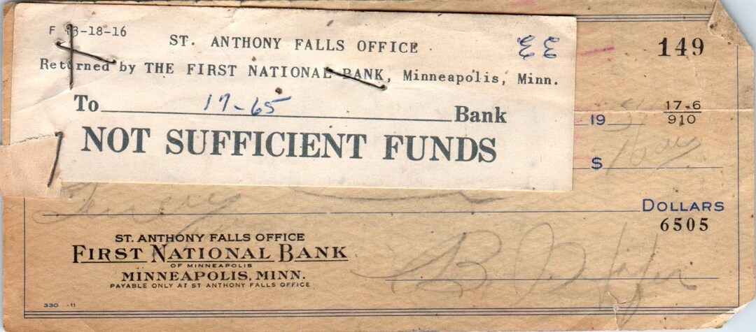1957 Bounced Check First National Bank Minneapolis MN AE2 - Etsy