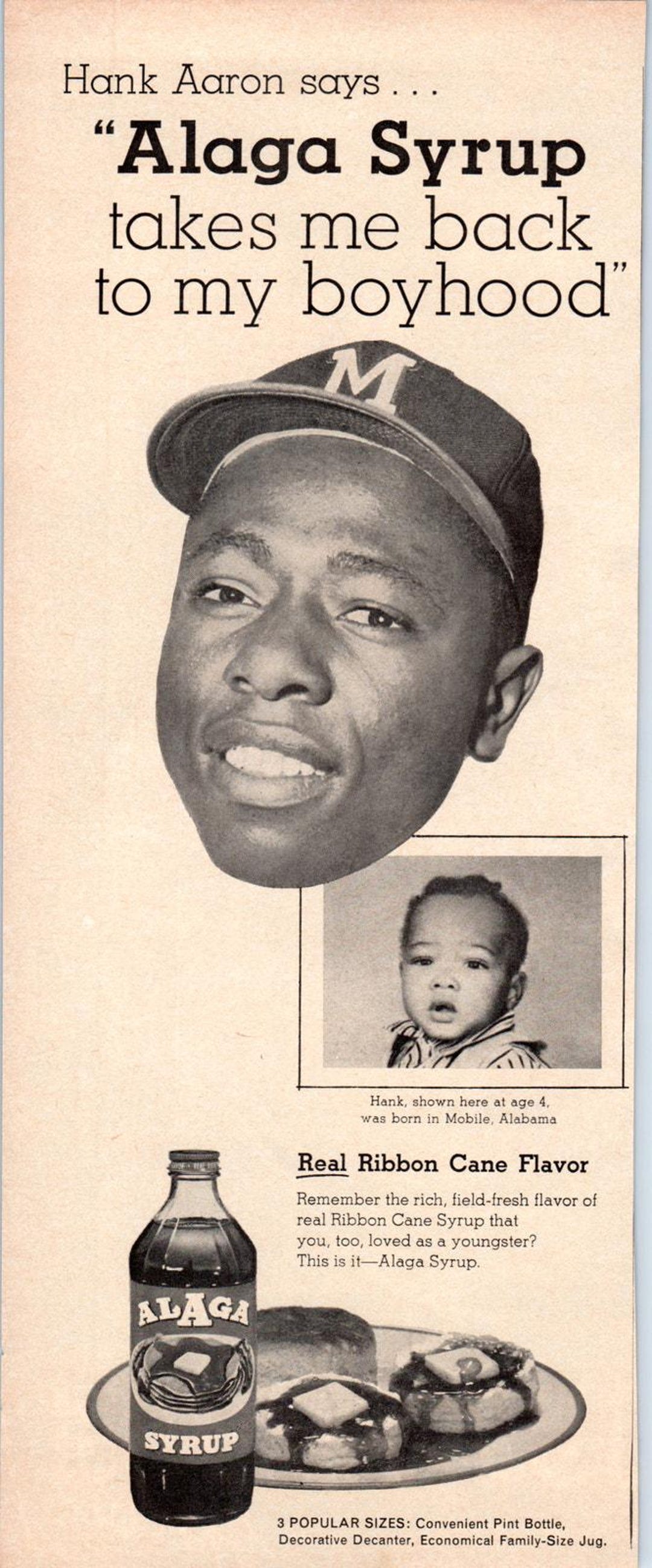 Vintage Alaga Syrup Hank Aaron MLB Baseball Magazine Ad 5x13 V1-2 - Etsy