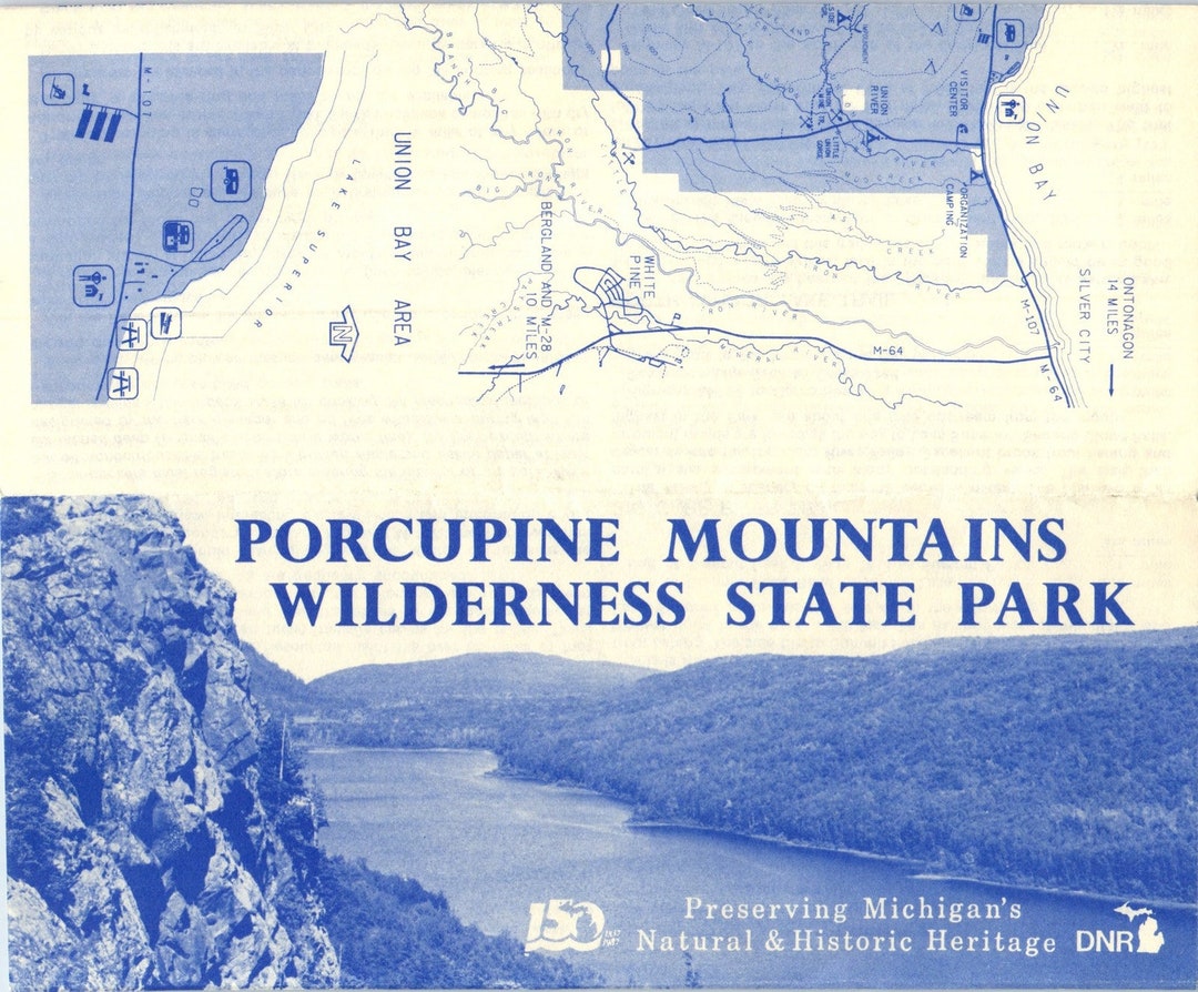 Vintage Porcupine Mountains Wilderness State Park Map & Travel Brochure ...