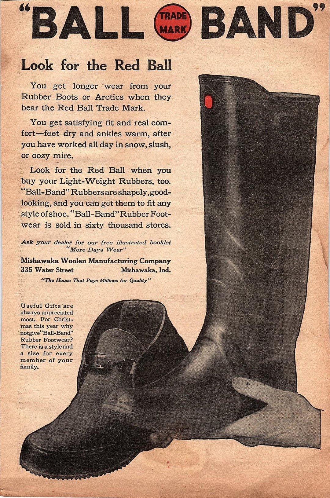 Ball Band Rubber Boots Red Ball Trademark Mishawaka Woolen Mfg Co 1920 ...
