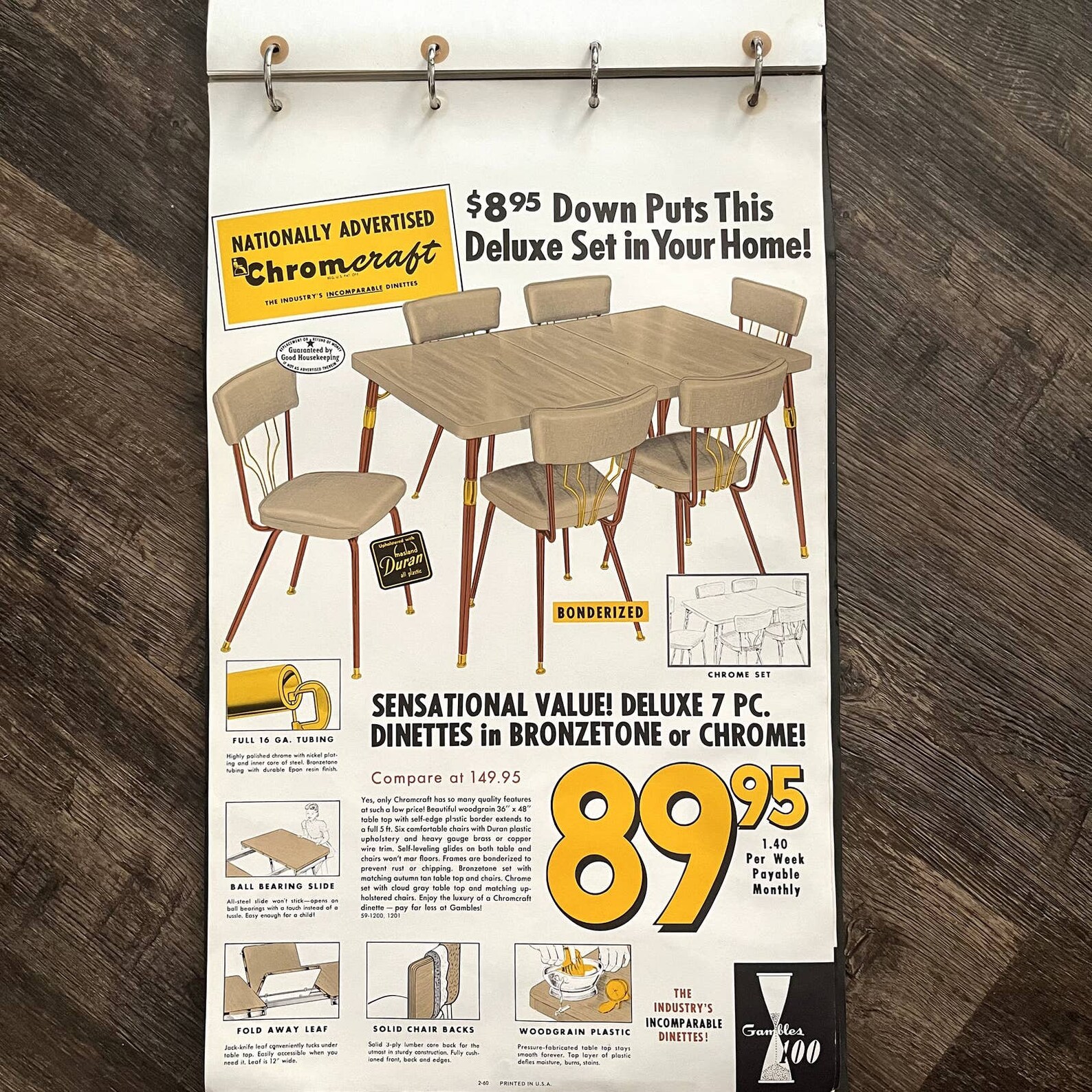 1960 MCM Chromcraft Dinette Gambles 100 Retail Store Advertising Poster ...