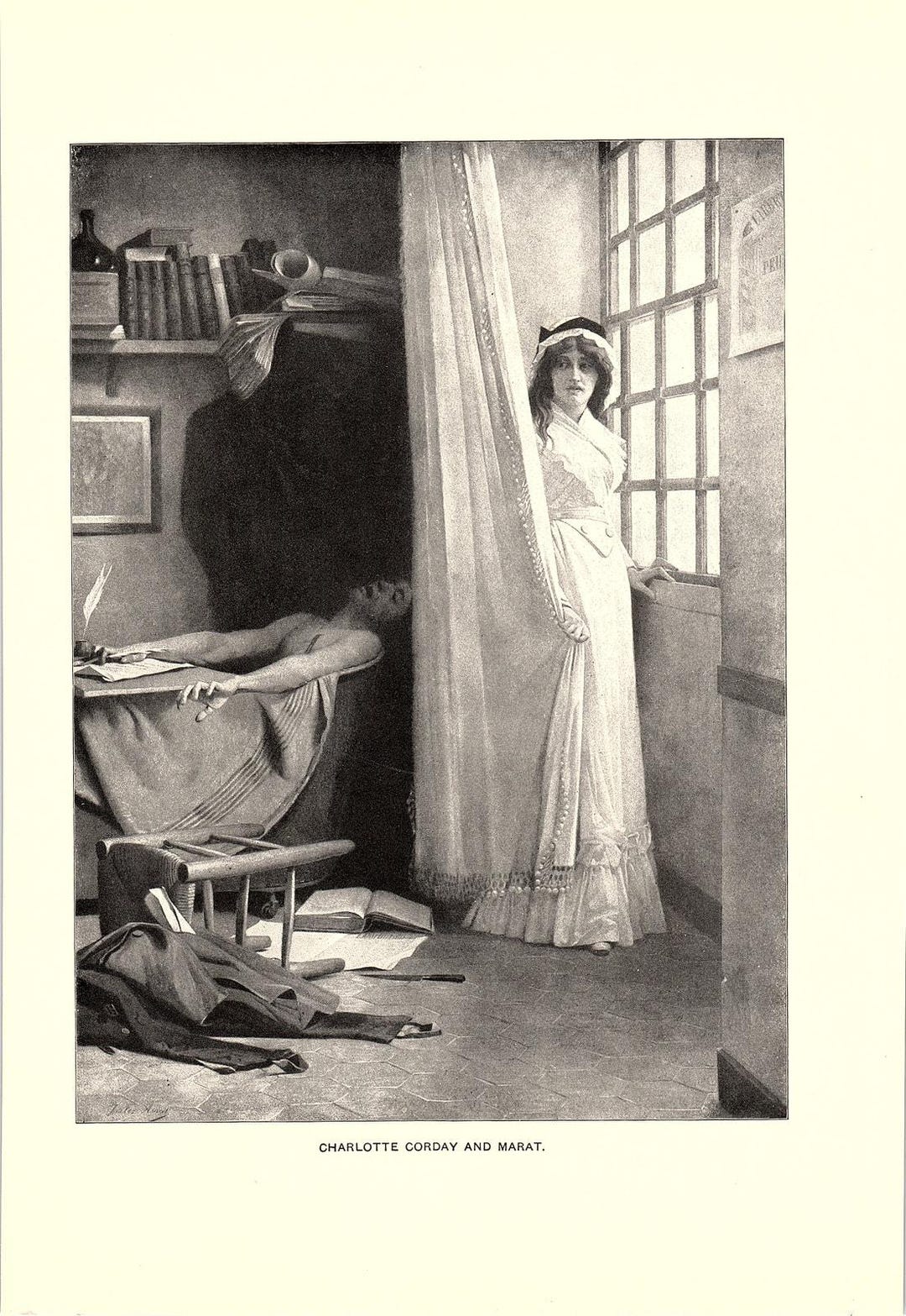 Charlotte Corday and Marat - Jules Aviat 1902 Original Engraving Art ...