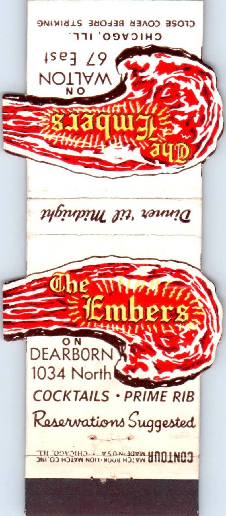 The Embers on Walton Prime Rib Chicago Die Cut Advertising Matchbook SA1-M2 - Etsy
