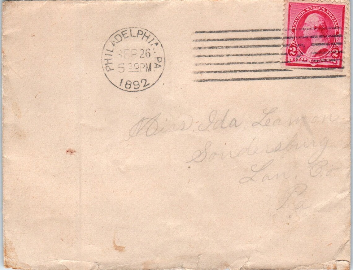 1892 Postal Cover Long Bar Stamp Philadelphia Paradise D21 - Etsy