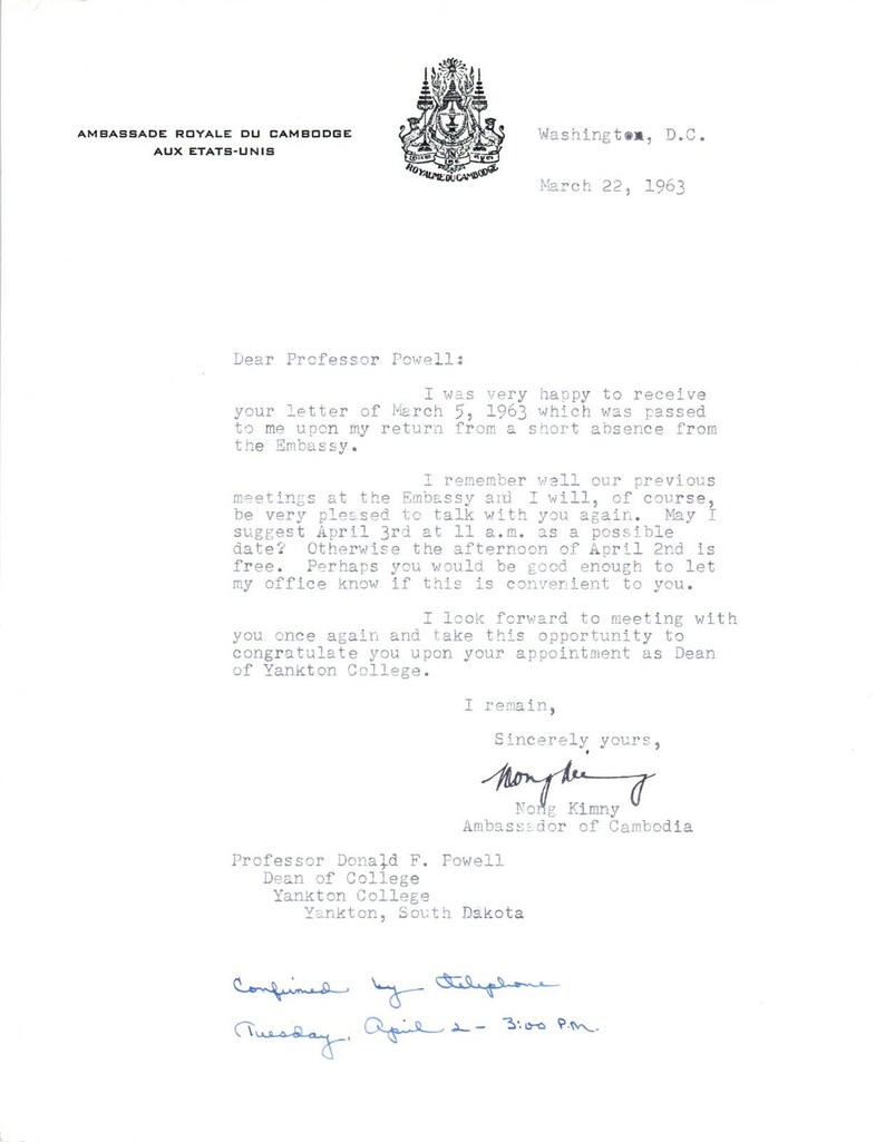 Cambodia Ambassador Letterhead Memo Nong Kimny 1963 TK1-P11 - Etsy