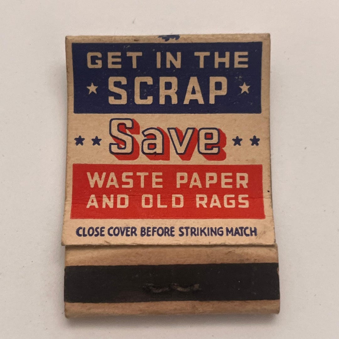 WWII Homefront Save Scrap Waste Paper Vintage Matchbook Cover TB8-MB2-4 ...