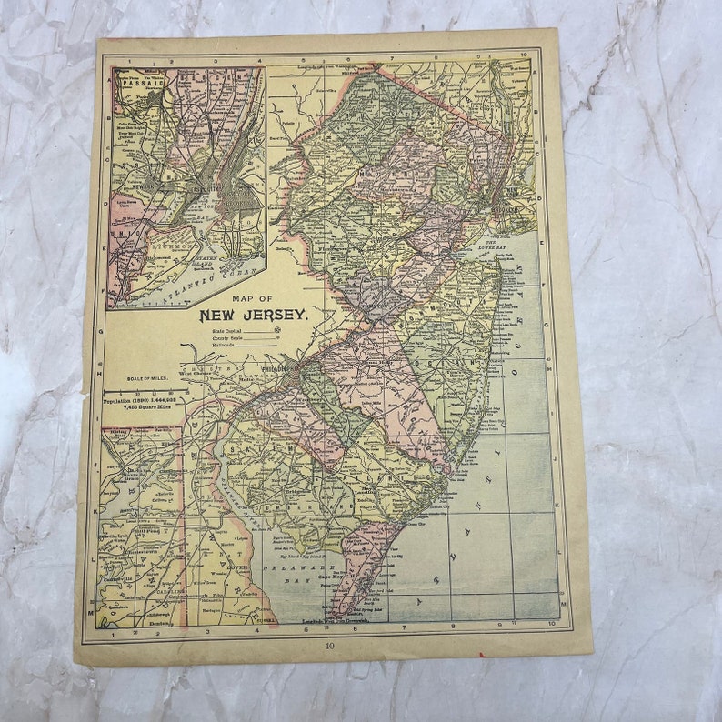 1899 Map of New Jersey 10x13 Original Tinted Map Engraving FL6-8 - Etsy