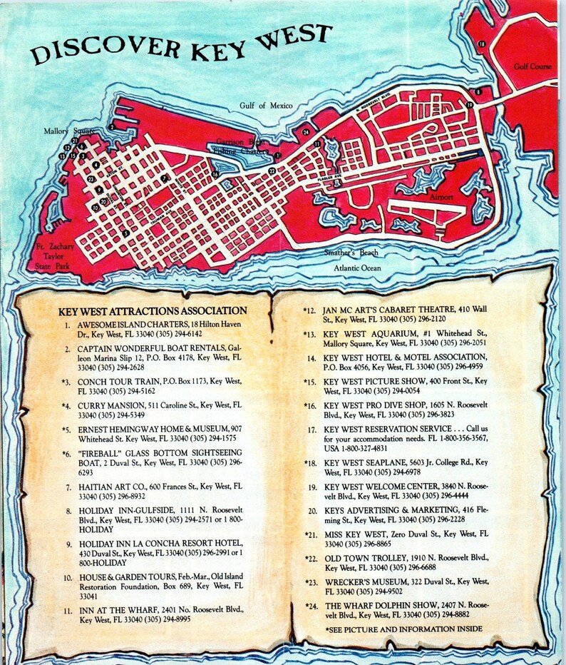 1980s A Guide to Key West Attractions Map and Fold Out Travel Brochure ...