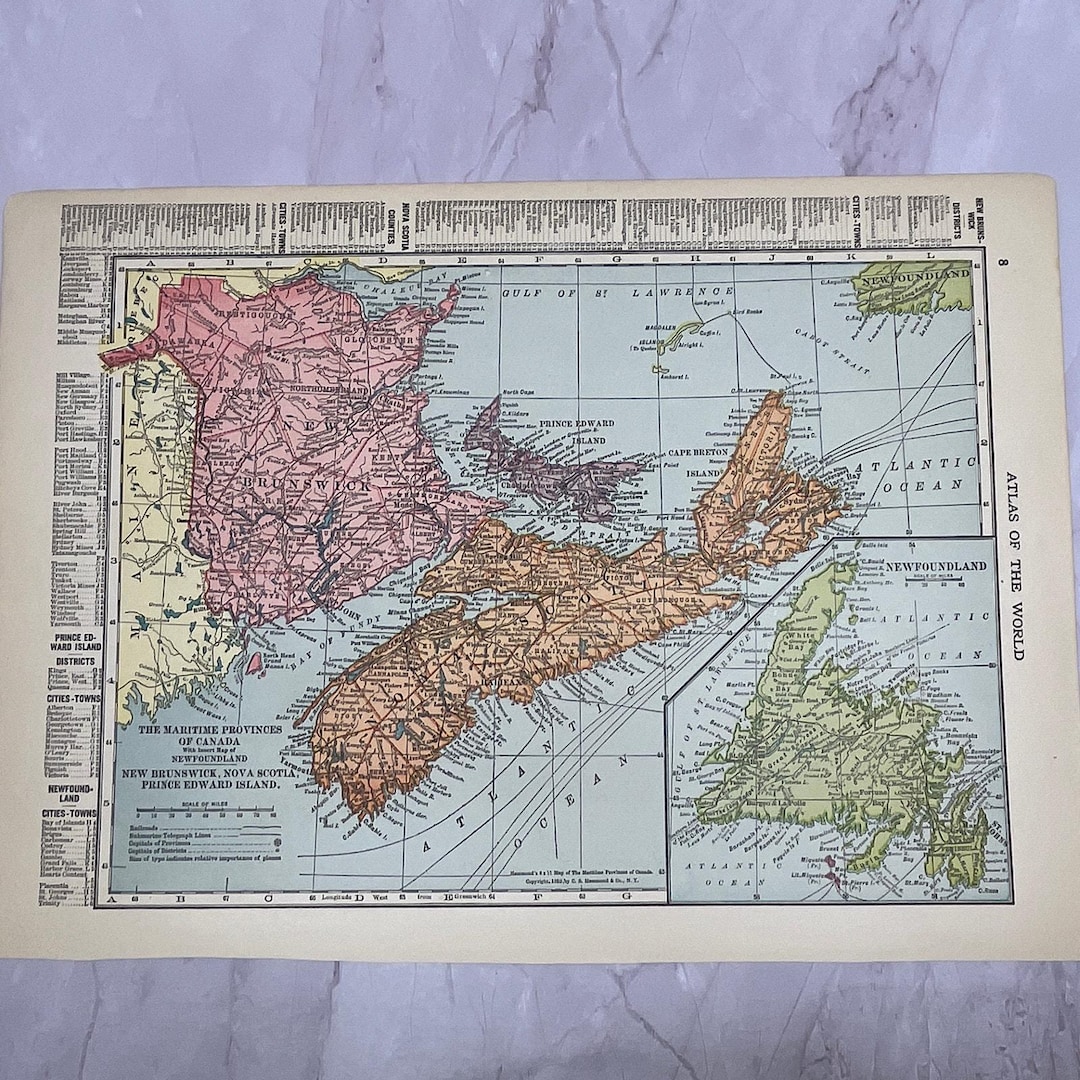 Map of Maritime Provinces, Dominion of Canada Double Sided 1910 Print ...
