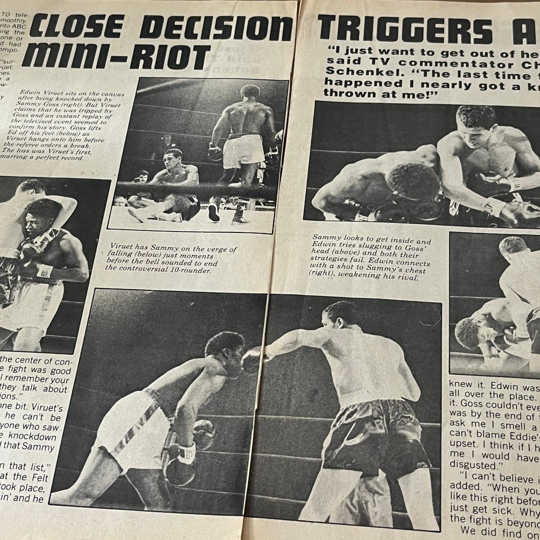 Sammy Goss Vs. Edwin Viruet Boxing Match Recap 2 Pages 1974 Ad AG1-10 ...