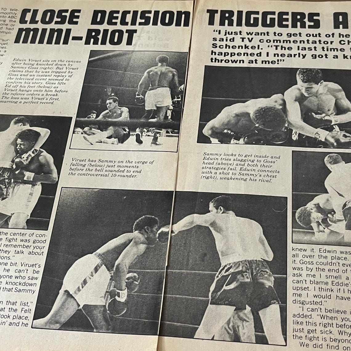 Sammy Goss Vs. Edwin Viruet Boxing Match Recap 2 Pages 1974 Ad AG1-10 - Etsy
