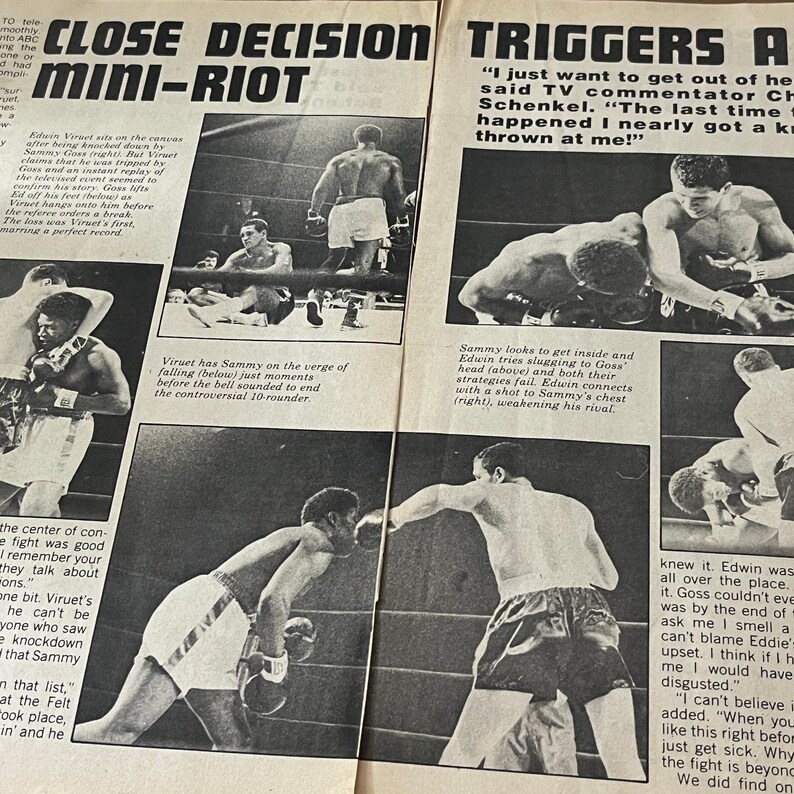 Sammy Goss Vs. Edwin Viruet Boxing Match Recap 2 Pages 1974 Ad AG1-10 ...