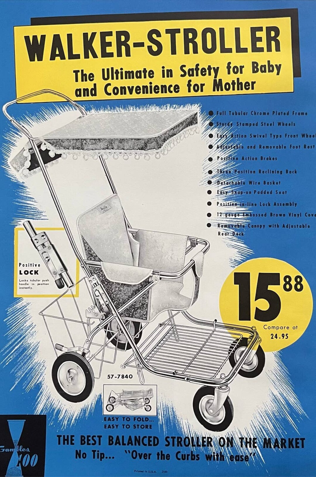 1960 Walker Stroller Gambles 100 Retail Store Display Advertising ...