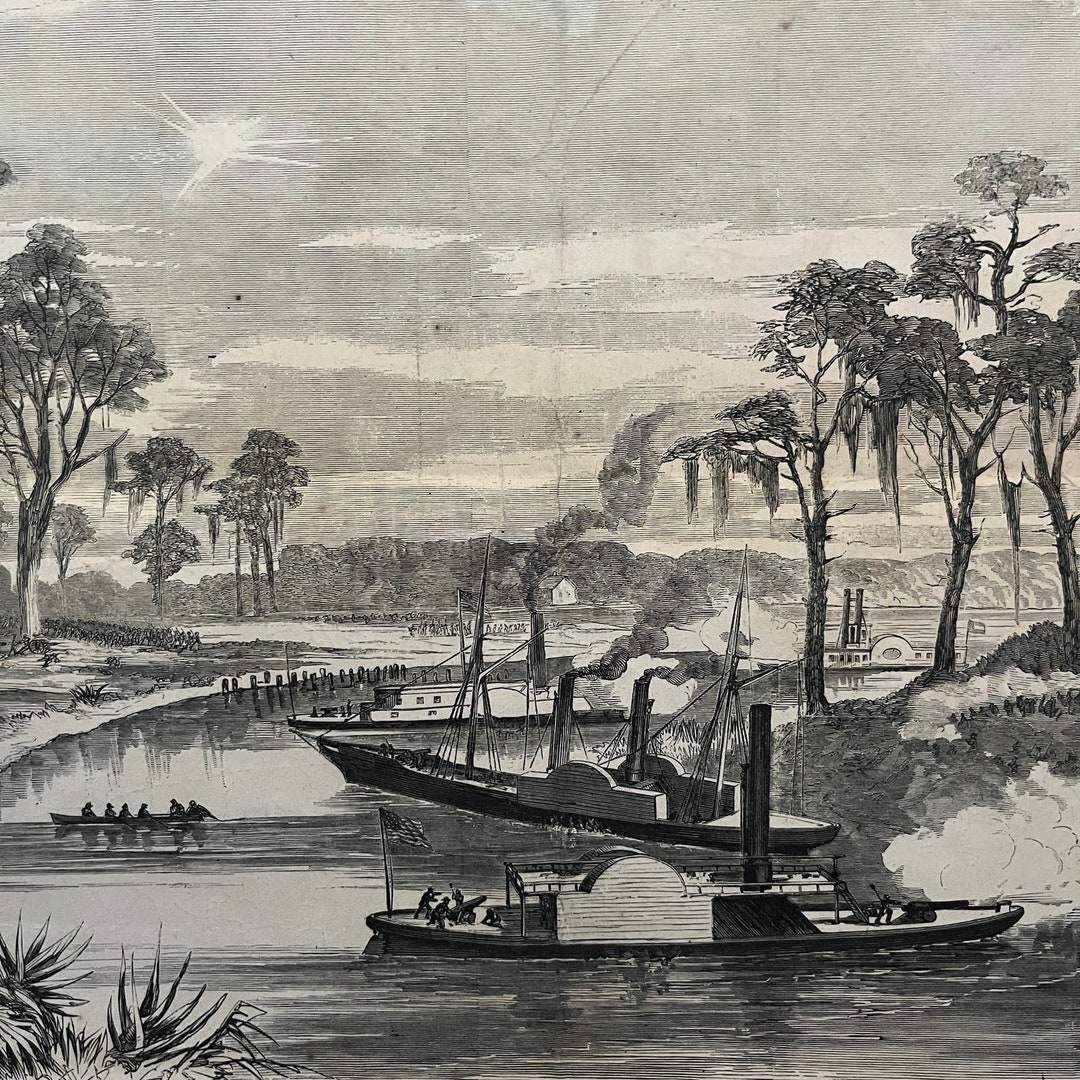Fight at Corney's Bridge Bayou Teche LA Original 1863 Civil War ...