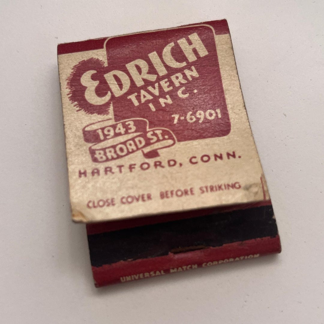 Edrich Tavern Inc Hartford CT War Bonds Vintage Matchbook Cover TB8-MB ...