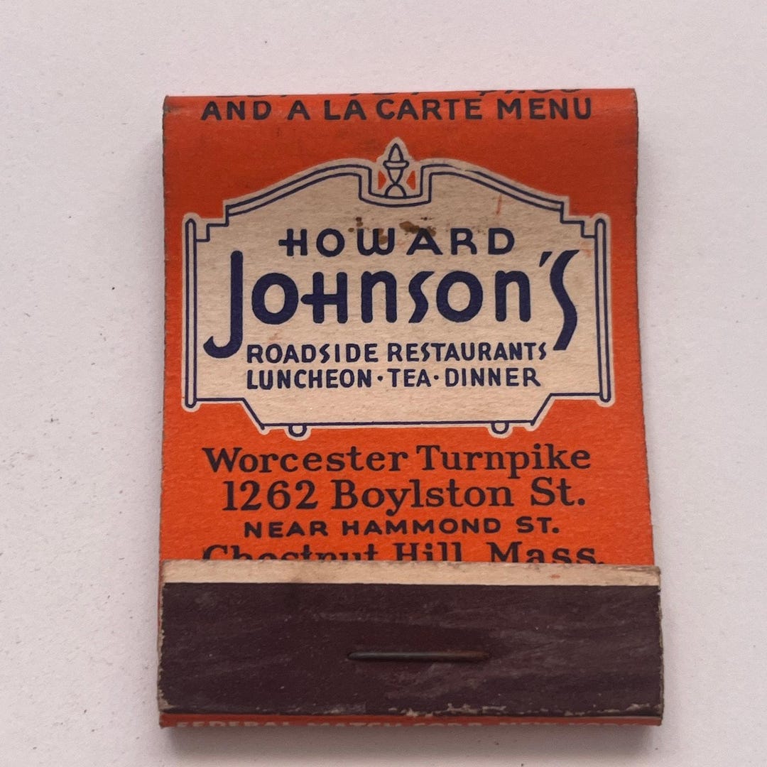 Howard Johnson's Worcester Turnpike Chestnut Hill MA Matchbook Cover TB8-MB2-8 - Etsy
