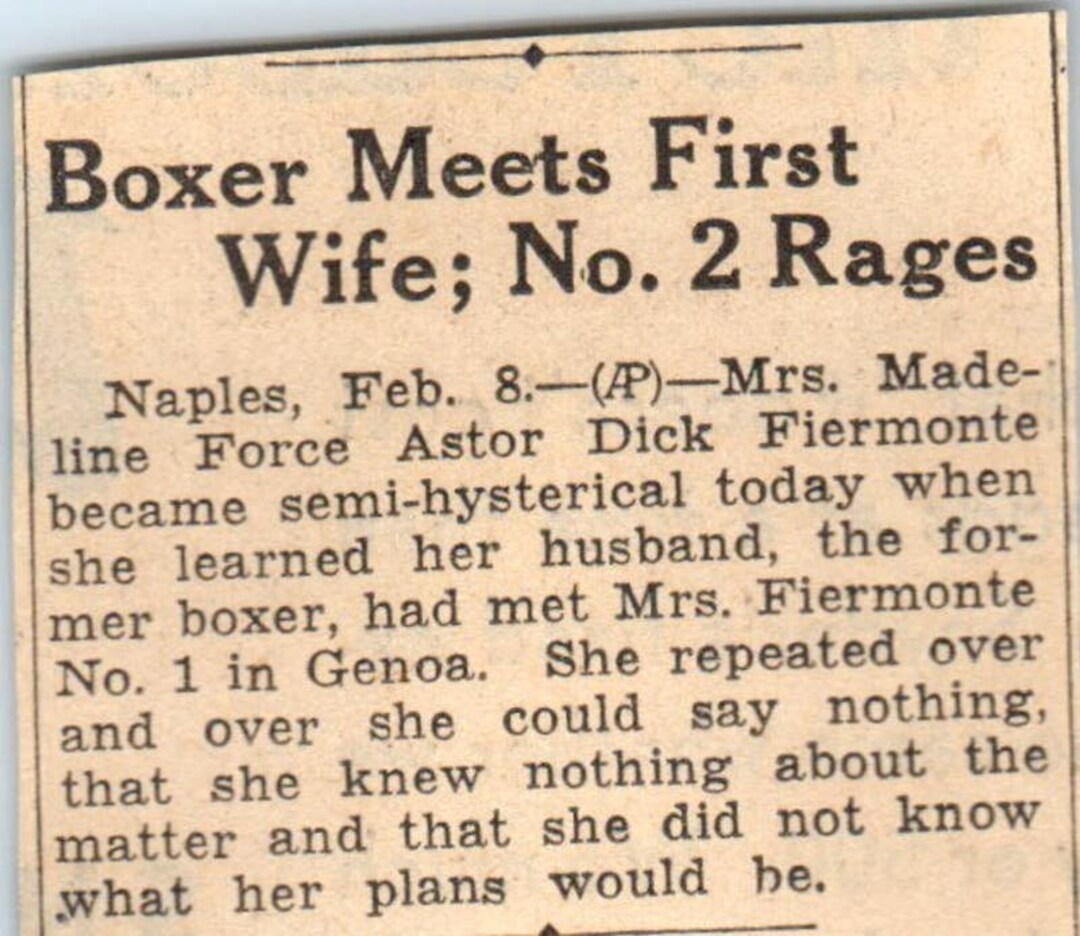 Boxer Fiermonte Meets 1st Wife 2nd Wife Rages 1935 Mpls Journal Article ...