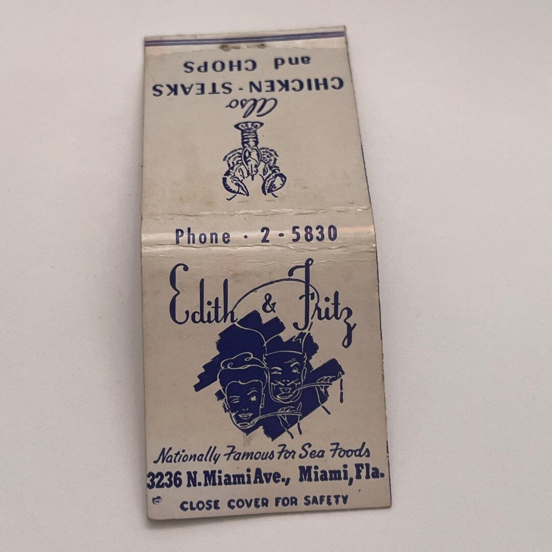 Edith & Fritz Sea Foods Miami FL Vintage Matchbook Cover TB8-MB2-3 - Etsy
