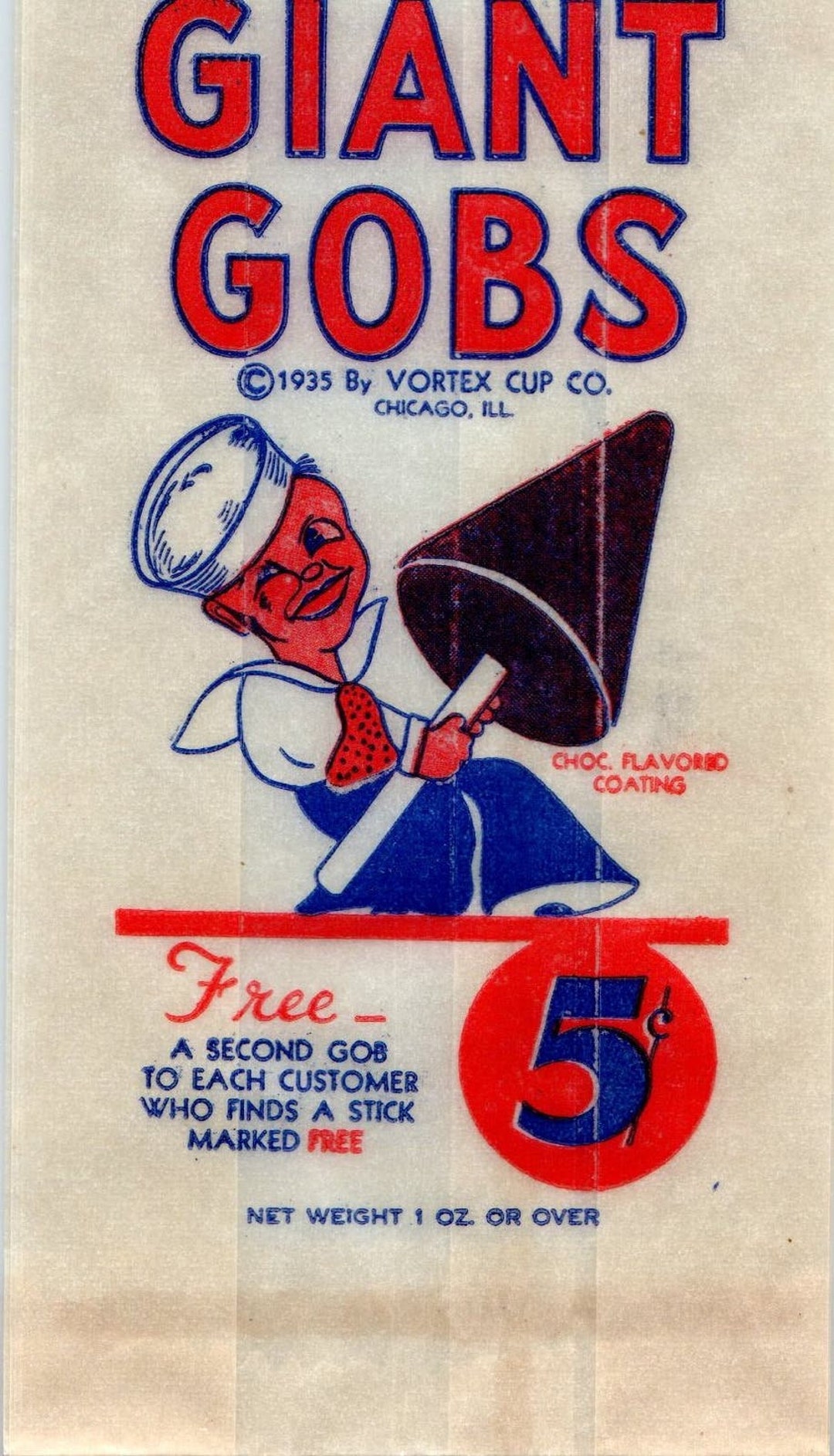 1935 Giant Gobs Chocolate Coated Wax Bag Vortex Cup Co Chicago AB9 - Etsy