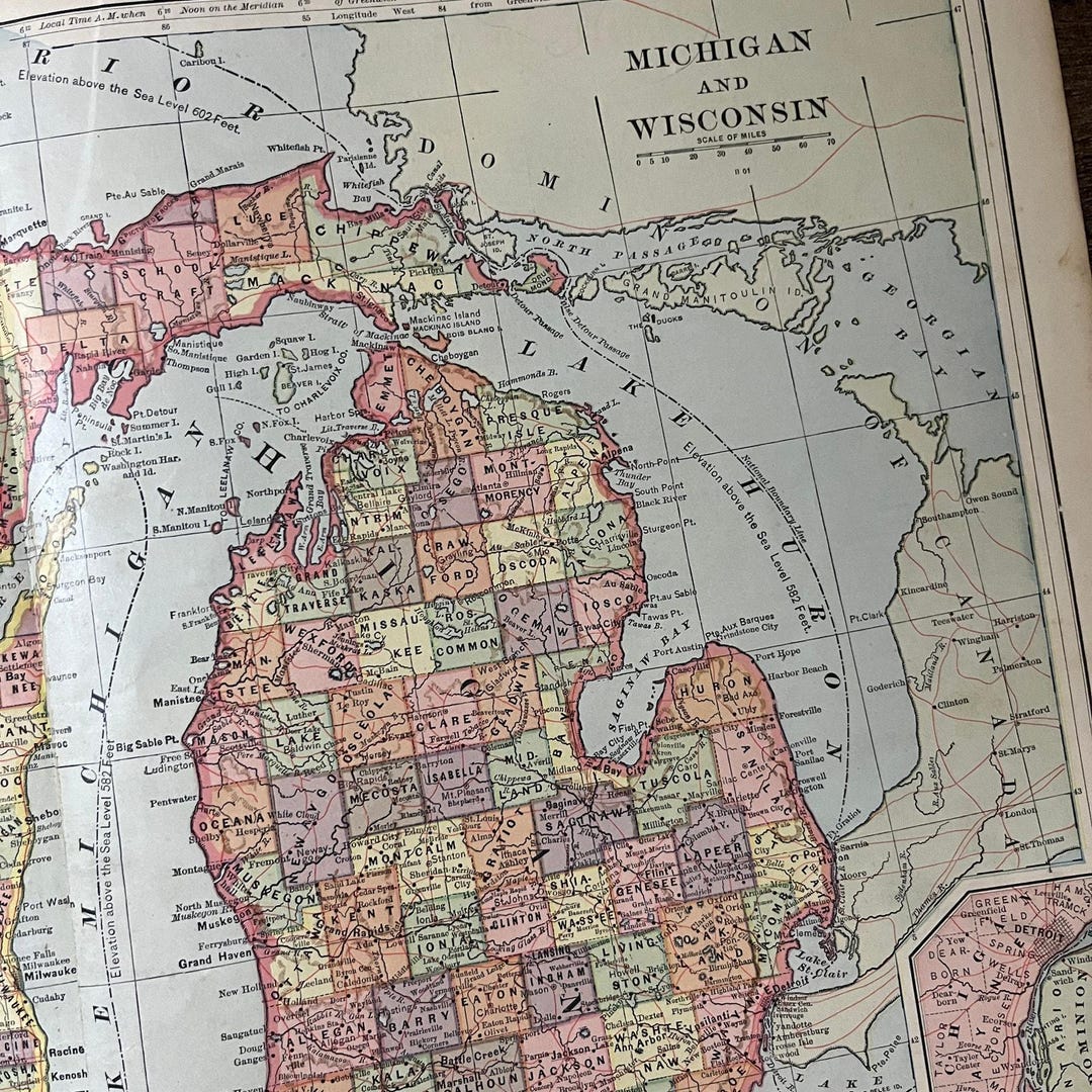 Map of Michigan and Wisconsin 2 Page Fold Out Map 1901 Map V14-1 - Etsy