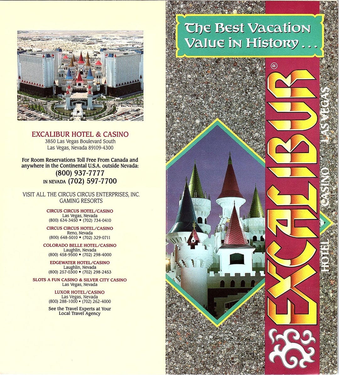 Excalibur Hotel Vacations Las Vegas NV Vintage Fold Out Travel Brochure ...